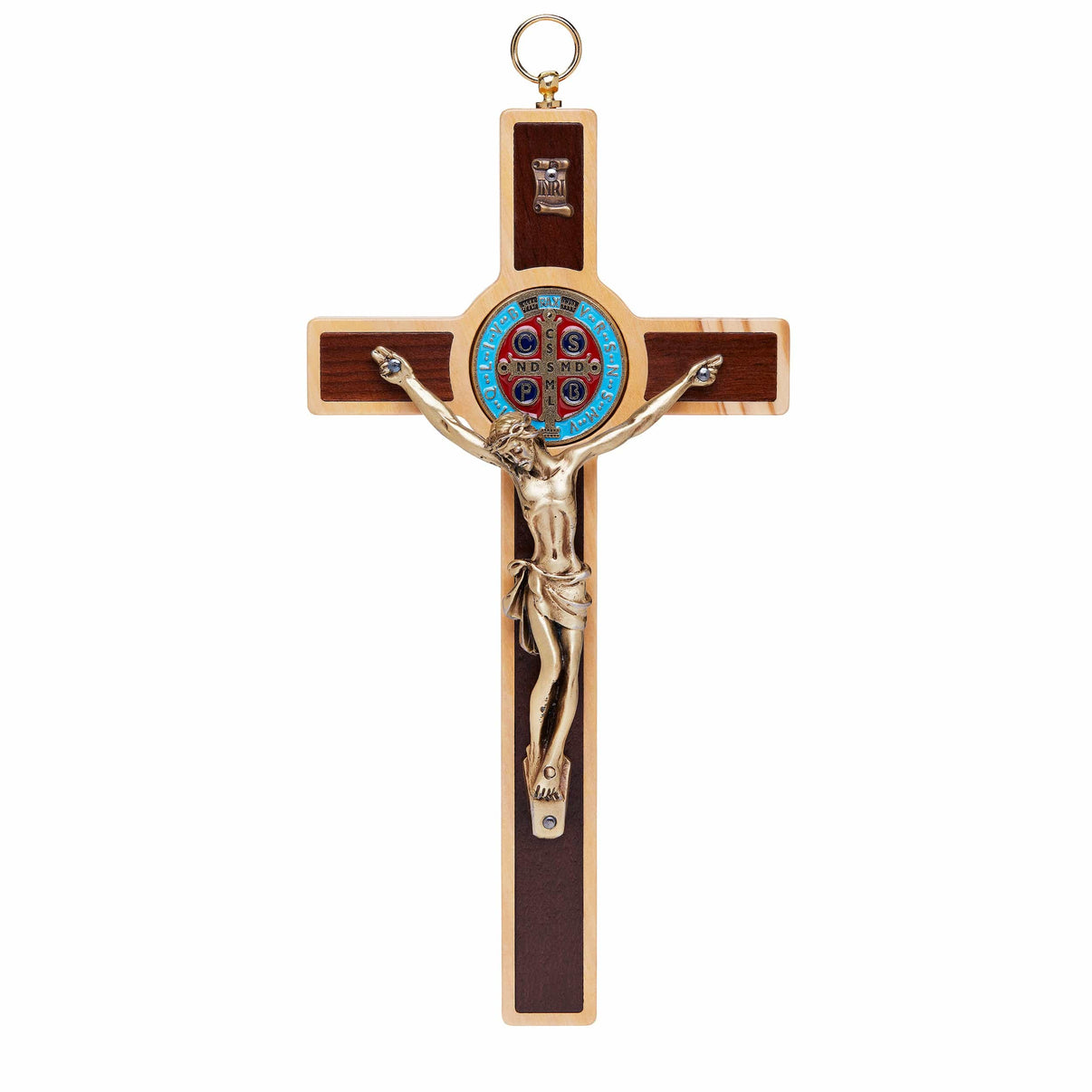 Olive Wood St. Benedict Crucifix With Colored Enameled Medal and Beech ...