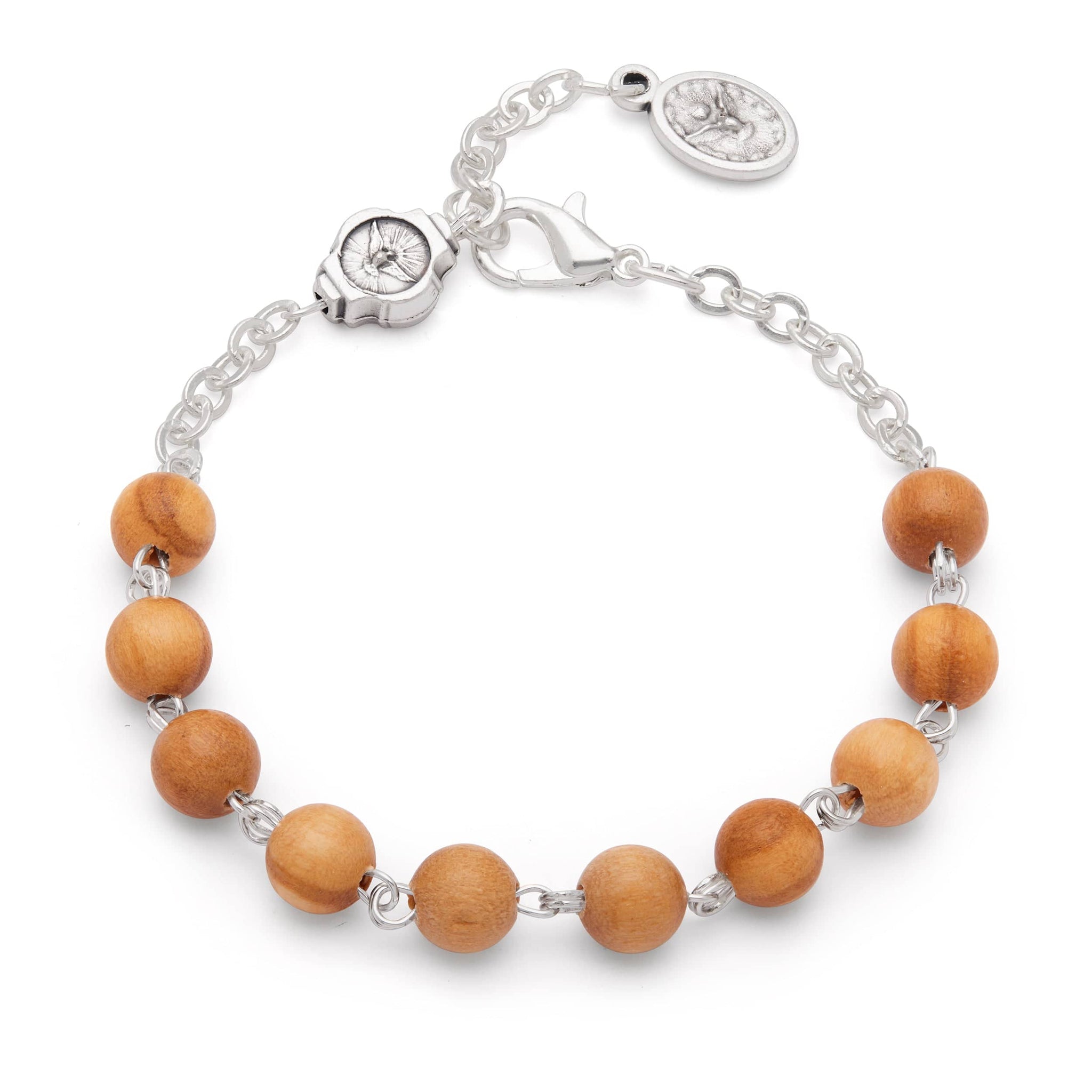 Bracelet in round olive beads with the Holy Spirit Medal | MONDO CATTOLICO