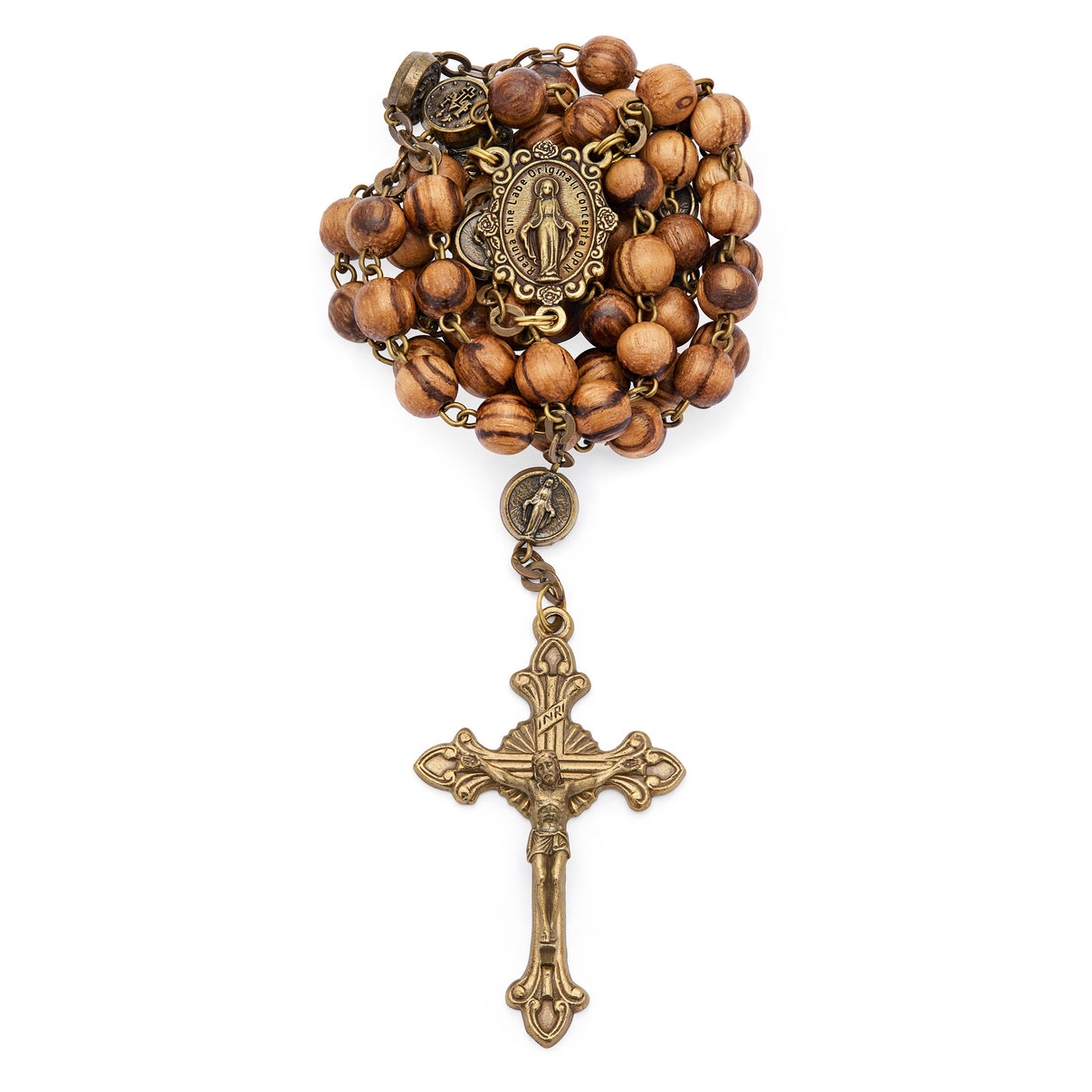 Bronze-tone Metal Rosary With Wooden Beads | MONDO CATTOLICO