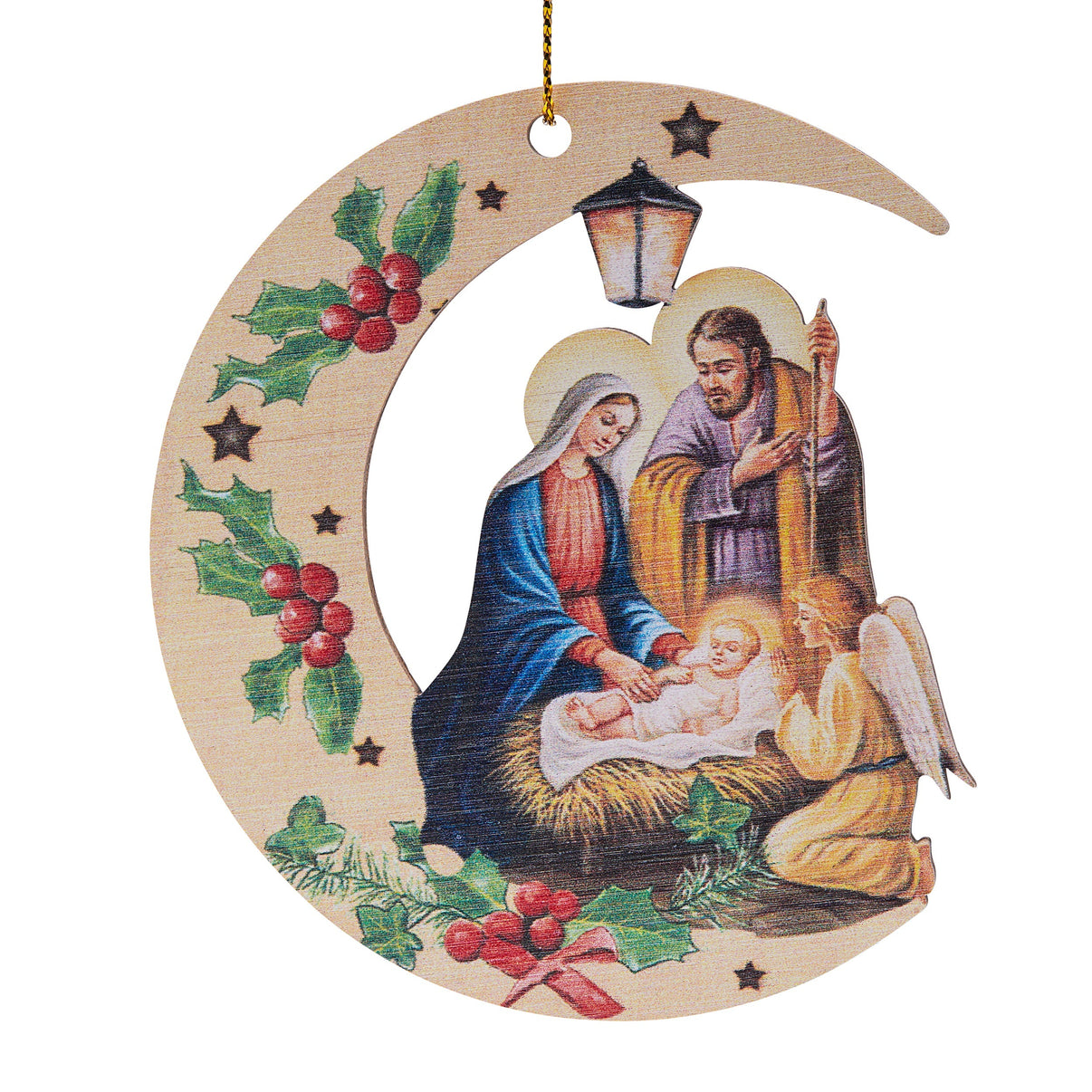 Carved Wooden Christmas Tree Decoration in the Shape of Moon With ...