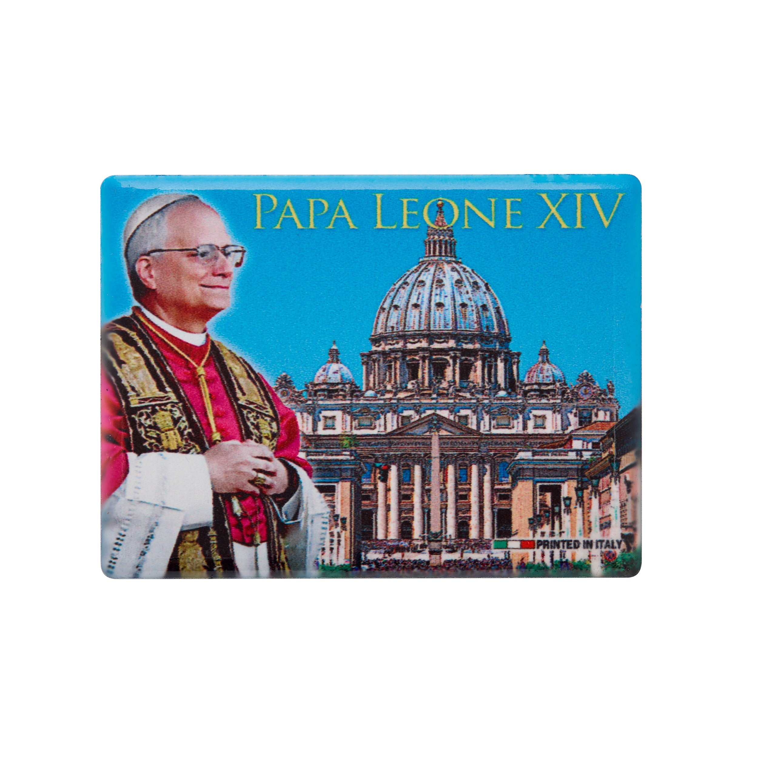 Ceramic Magnet of Pope Leo XIV with St. Peter's Basilica | MONDO CATTOLICO