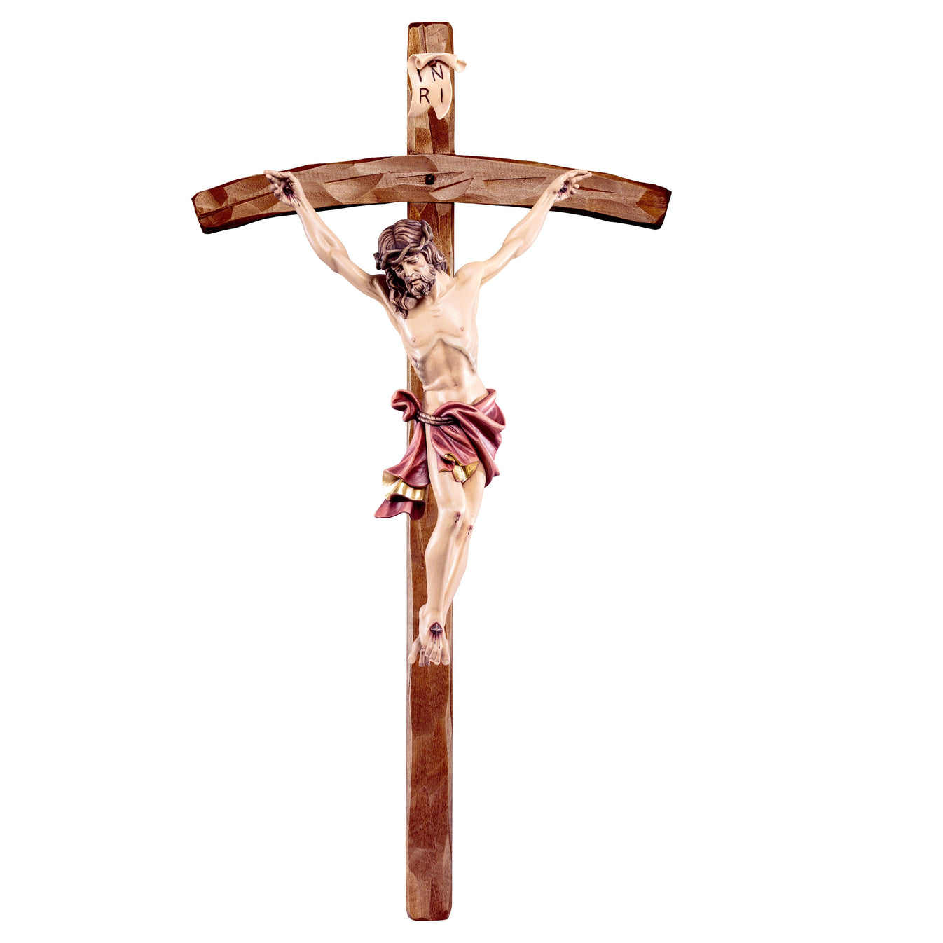 Christ of the Alps red with curved cross | MONDO CATTOLICO