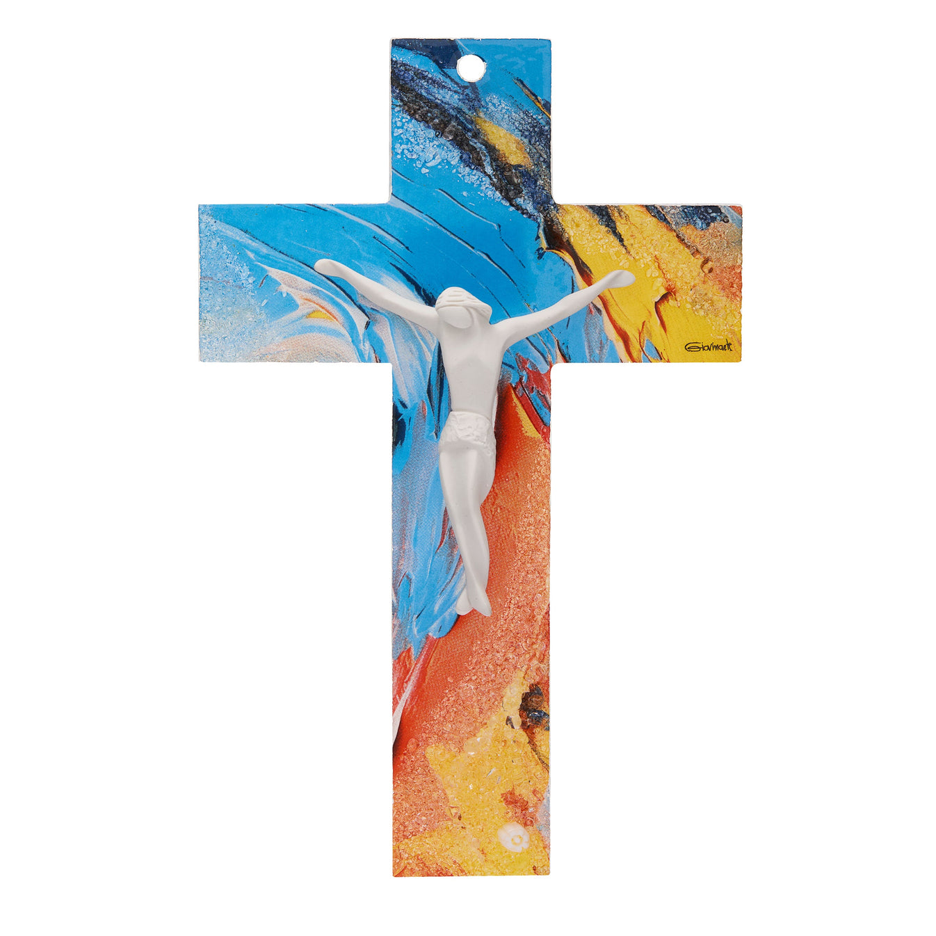 Colorful Murano Glass Crucifix with White Resin Corpus Modern Style ...