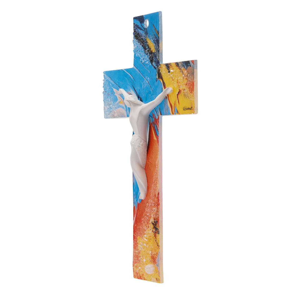 Colorful Murano Glass Crucifix with White Resin Corpus Modern Style ...