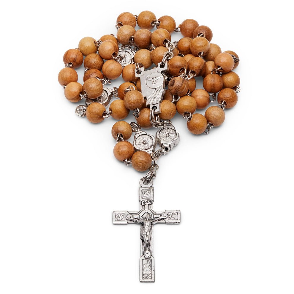 Confirmation Rosary in Olive Wood Beads and Holy Spirit Center Medal ...