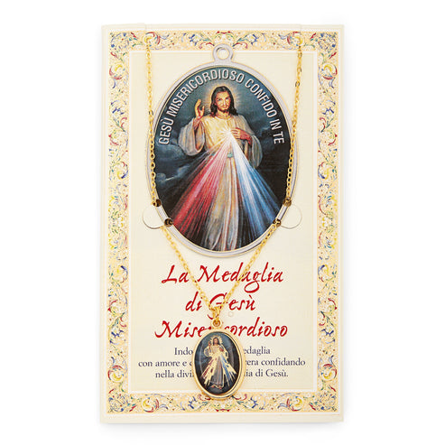 Divine Mercy of Jesus Prayer Card and Medal With Chain | MONDO CATTOLICO