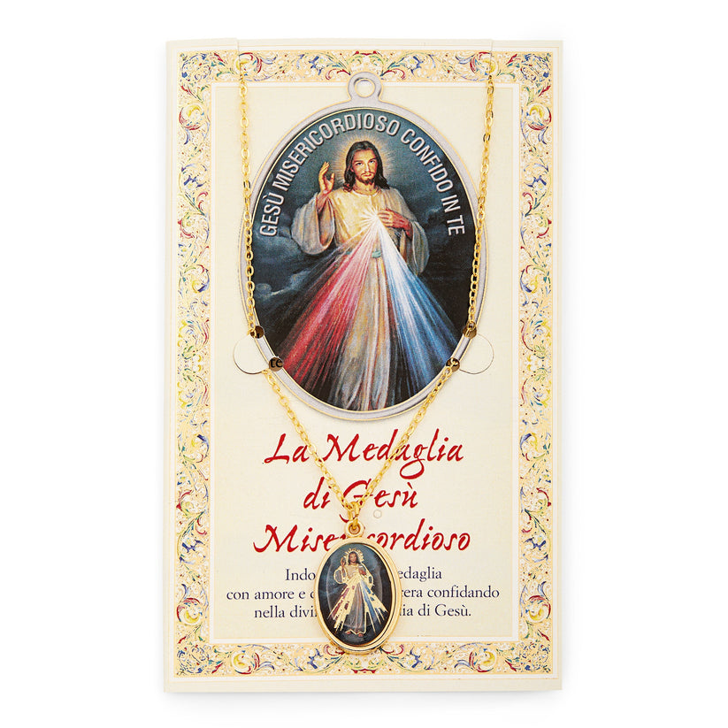 Divine Mercy of Jesus Prayer Card and Medal With Chain | MONDO CATTOLICO