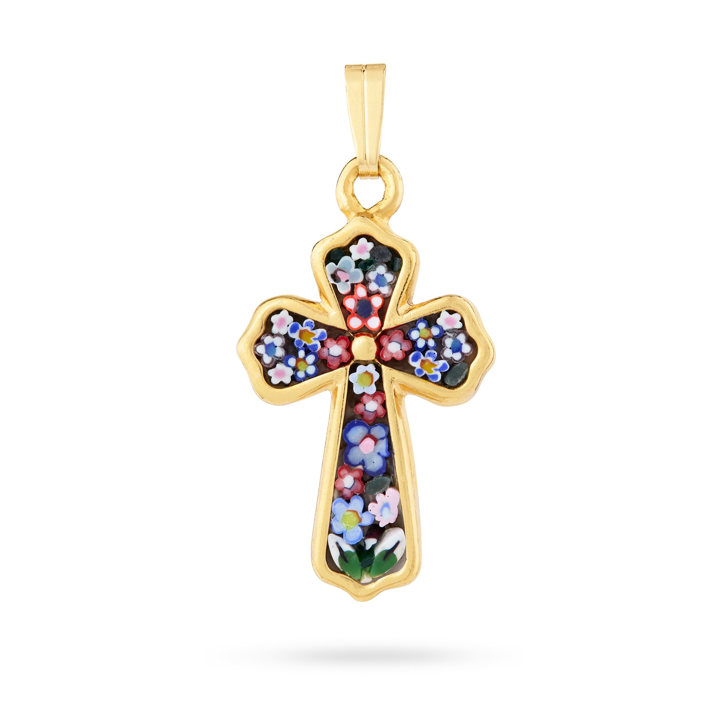 Galvanised Micromosaic Budded Cross with Little Flowers | MONDO CATTOLICO