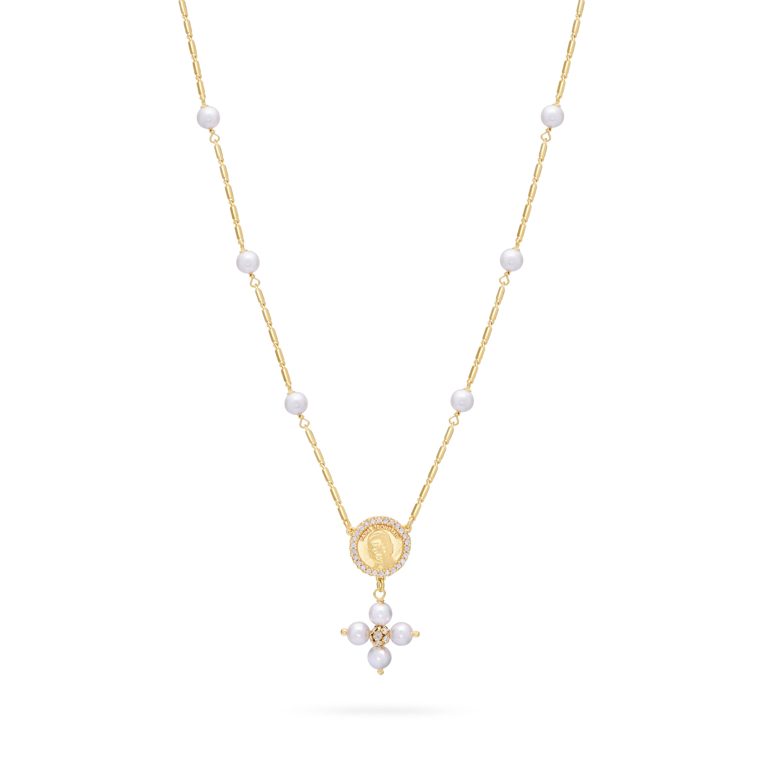 Gold-plated Sterling Silver Pope Leo XIV Necklace with White Pearl ...