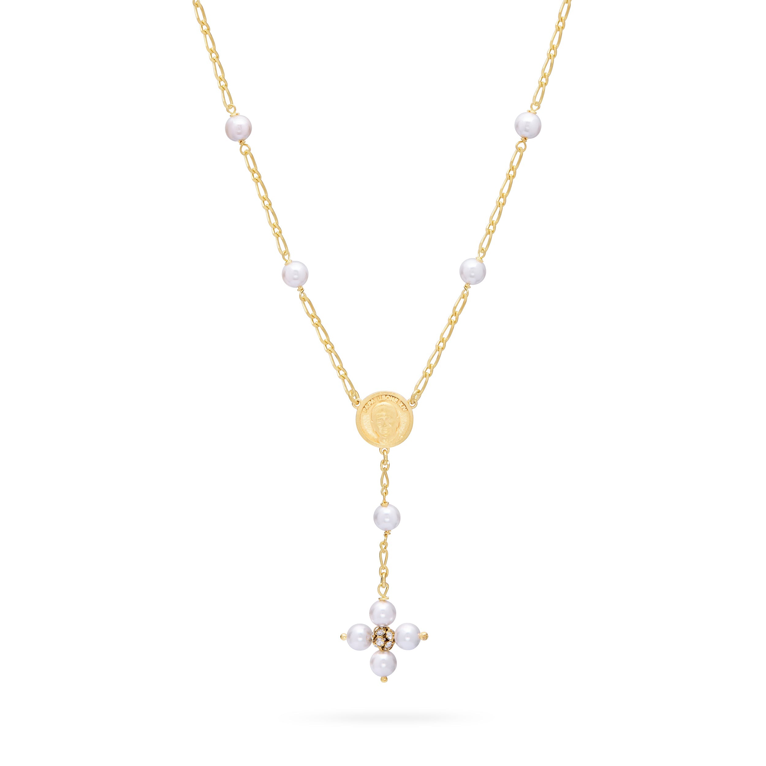 Gold-plated Sterling Silver Pope Leo XIV Necklace with White Pearls ...
