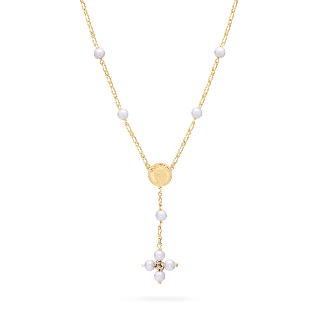 Gold-plated Sterling Silver Pope Leo XIV Necklace with White Pearls ...