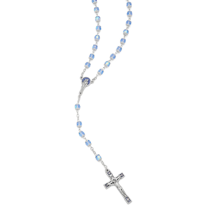 Holy Family Rosary in Sapphire Blue Faceted Crystal Beads | MONDO CATTOLICO