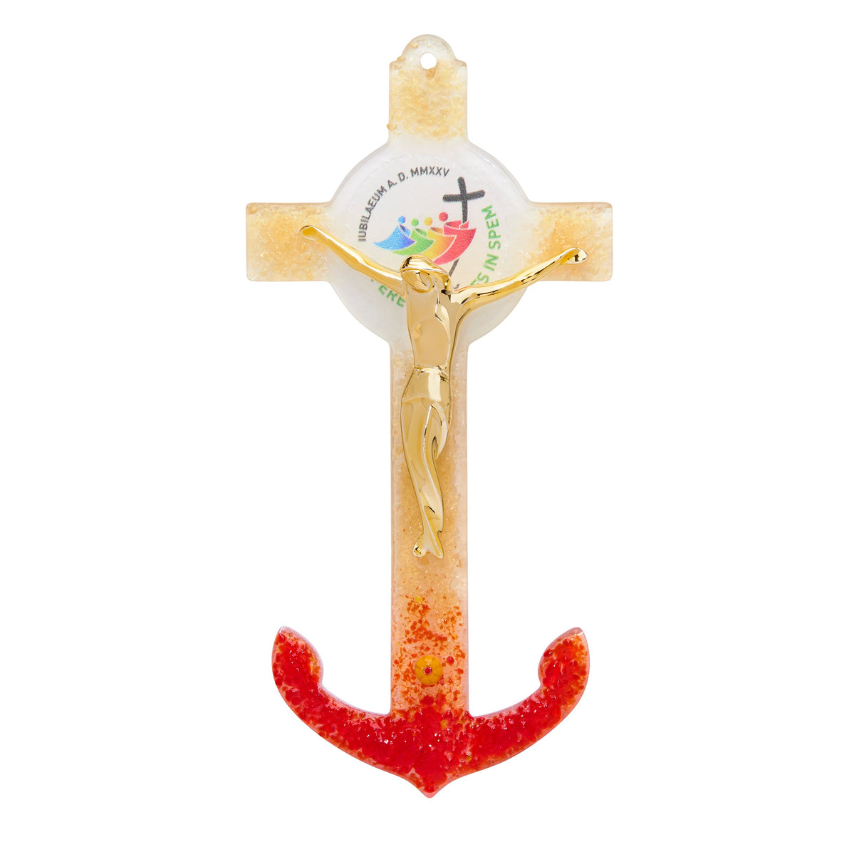 Jubilee 2025 Murano Glass Anchor-Shaped Crucifix with Red and Golden ...