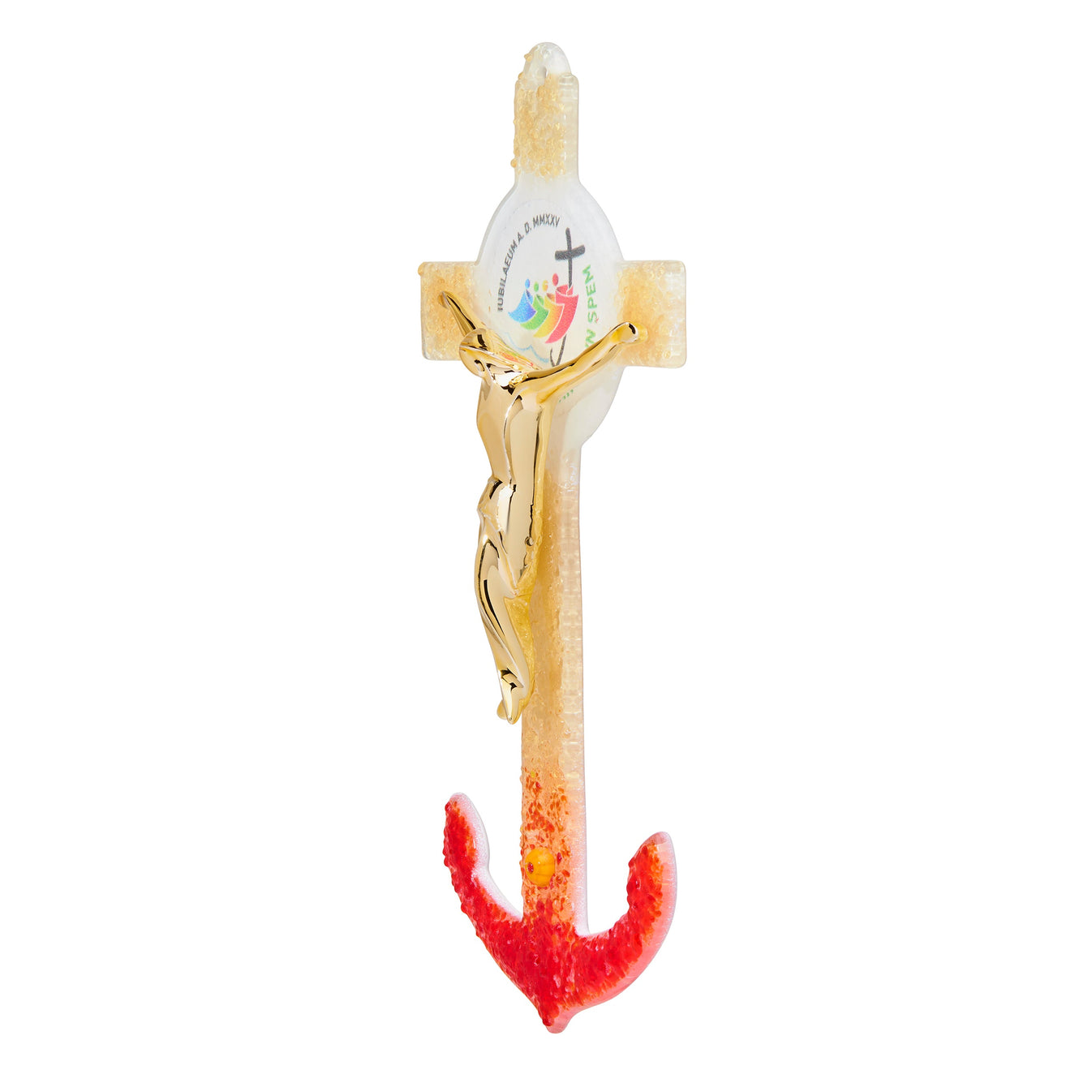 Jubilee 2025 Murano Glass Anchor-Shaped Crucifix with Red and Golden ...