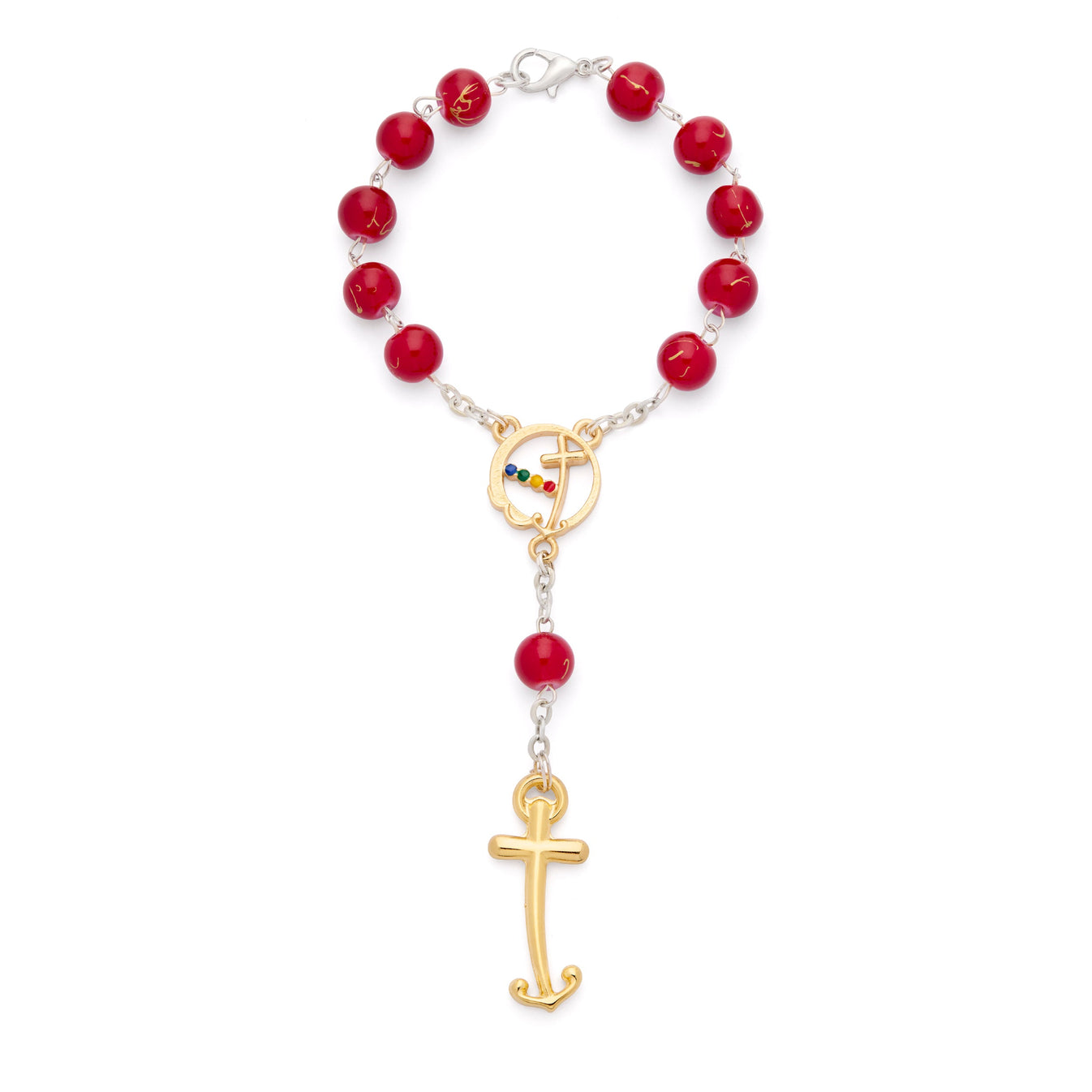 Jubilee 2025 One Decade Rosary with Red Glass Beads | MONDO CATTOLICO