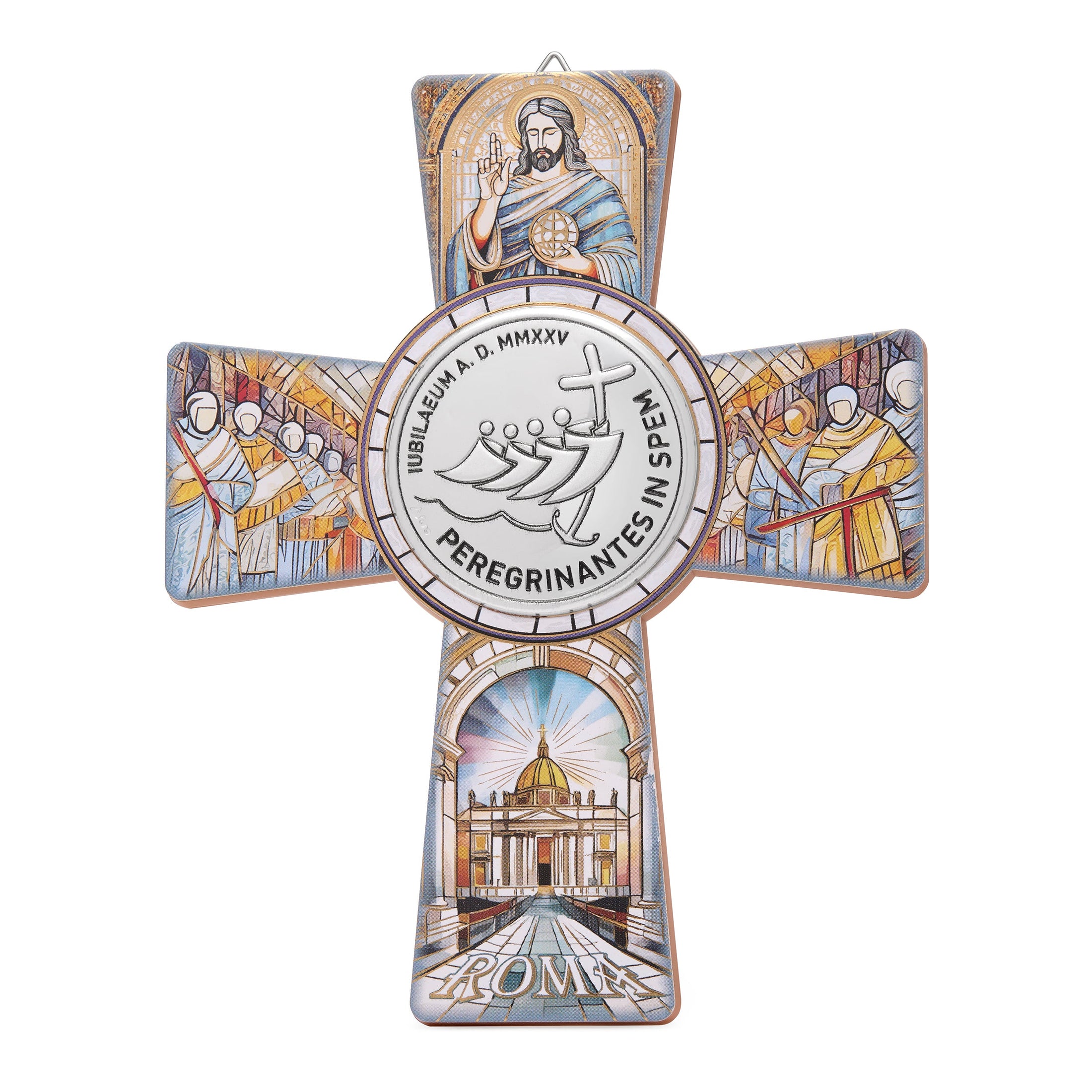 Jubilee 2025 Wooden Cross with a Microsilver Logo Plaque | MONDO CATTOLICO
