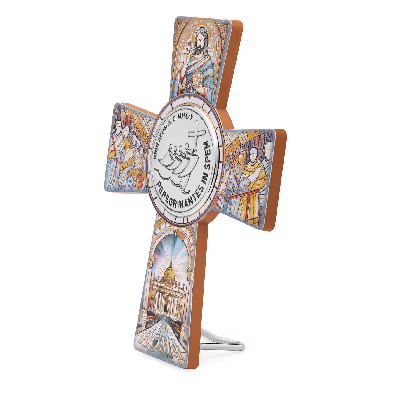 Jubilee 2025 Wooden Cross with a Microsilver Logo Plaque | MONDO CATTOLICO