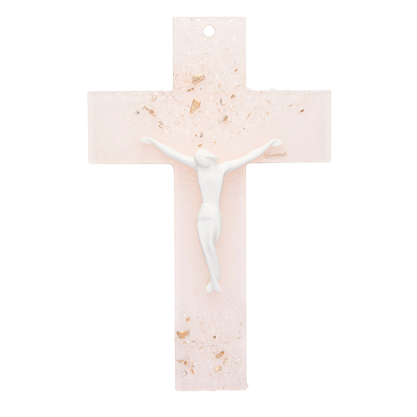 Light Pink Murano Glass Crucifix with White Resin Corpus Modern Style ...