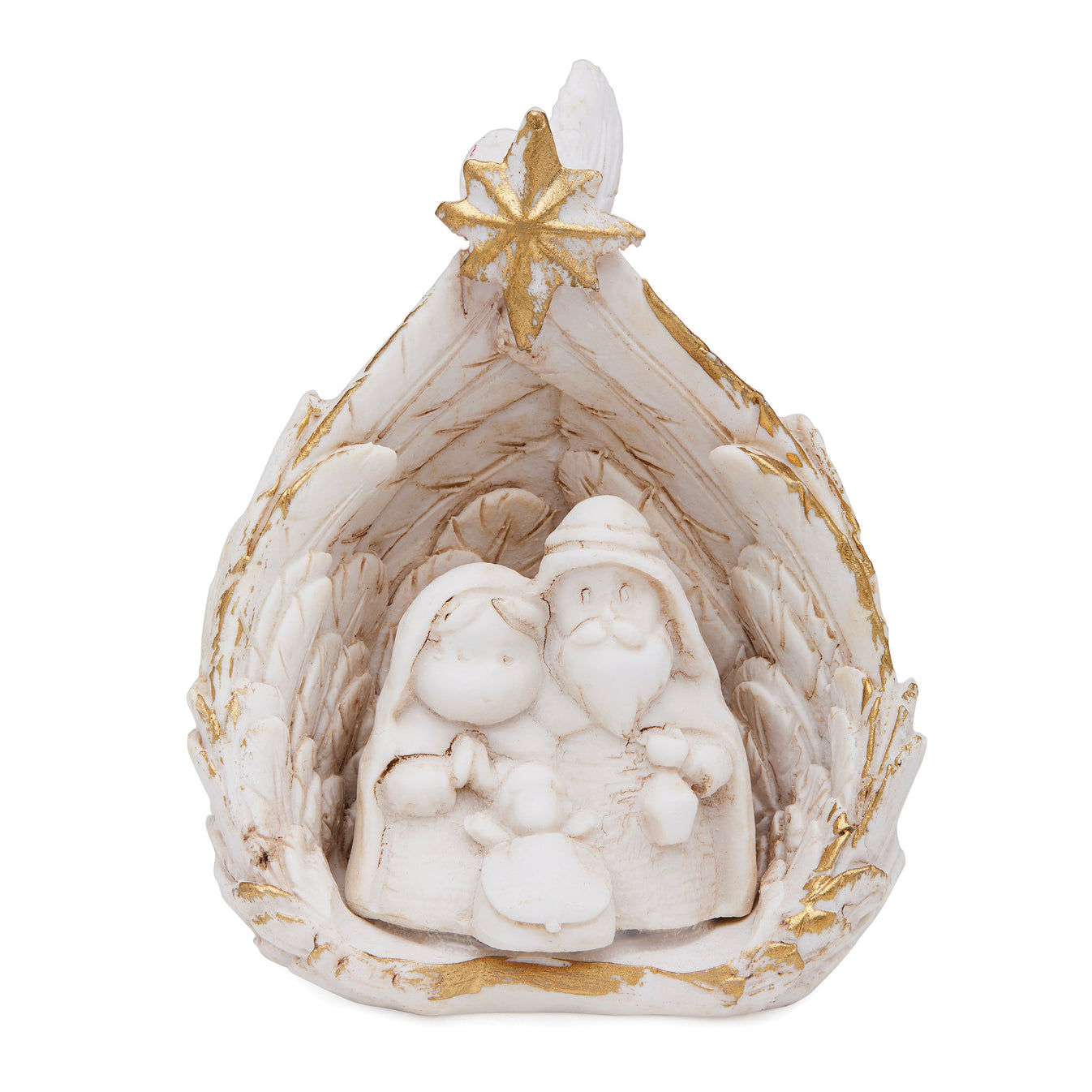 Marble Dust Nativity Scene with Wing-shaped Stable | MONDO CATTOLICO