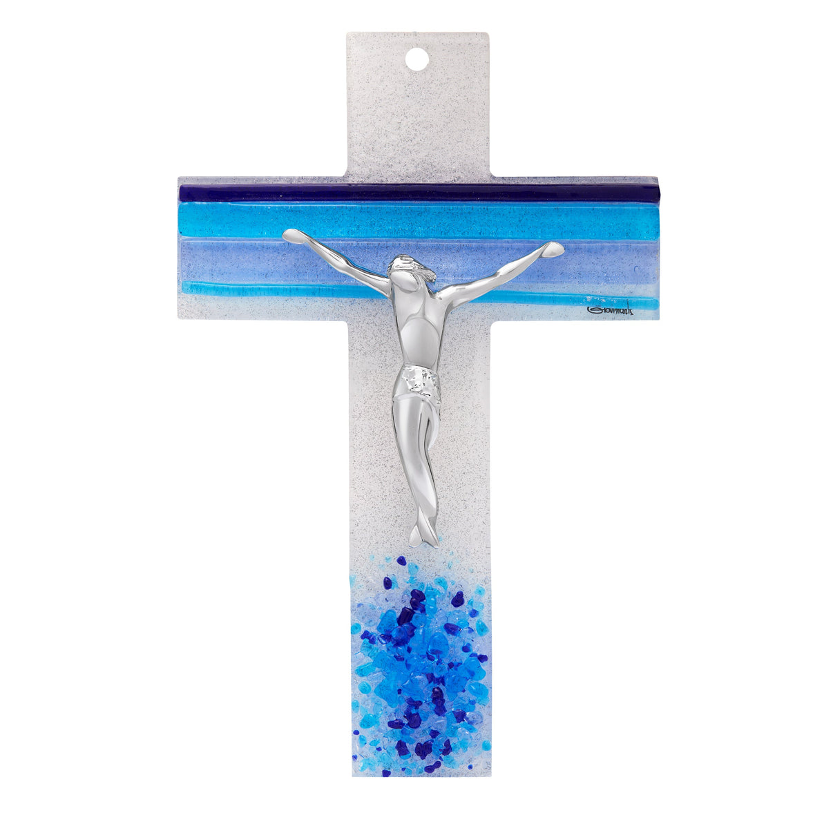 Murano Glass Crucifix with Blue Details Modern Style | MONDO CATTOLICO