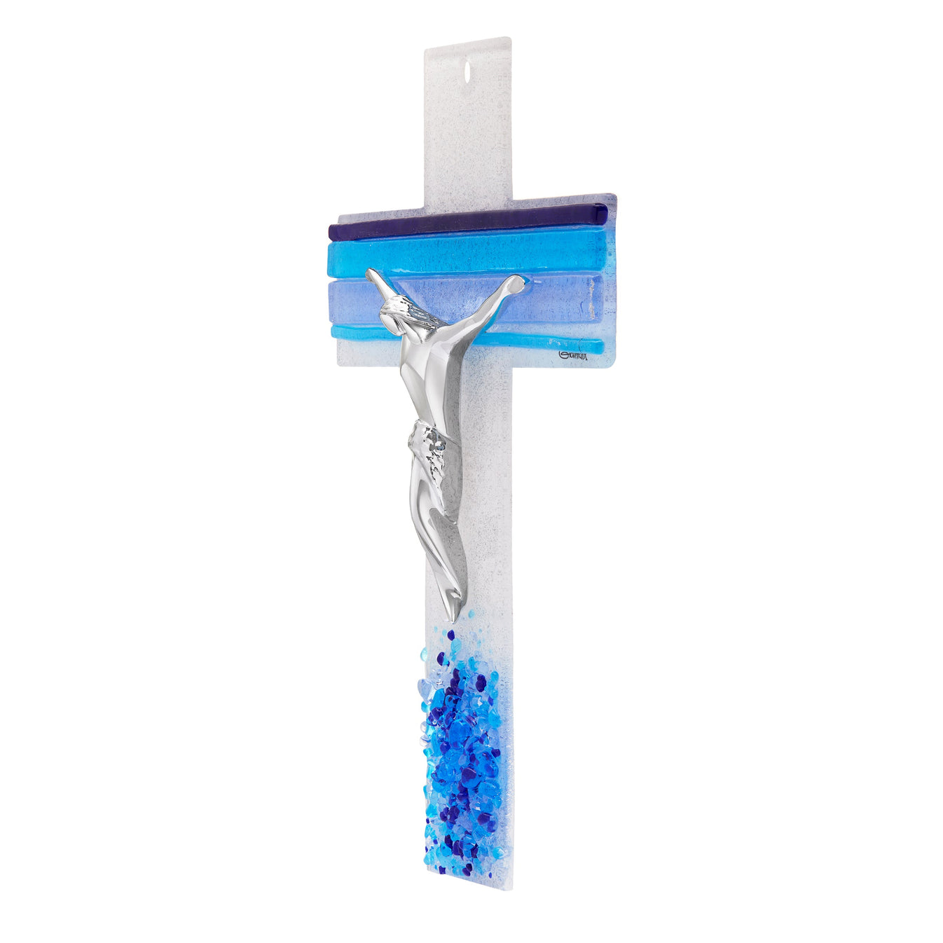 Murano Glass Crucifix with Blue Details Modern Style | MONDO CATTOLICO