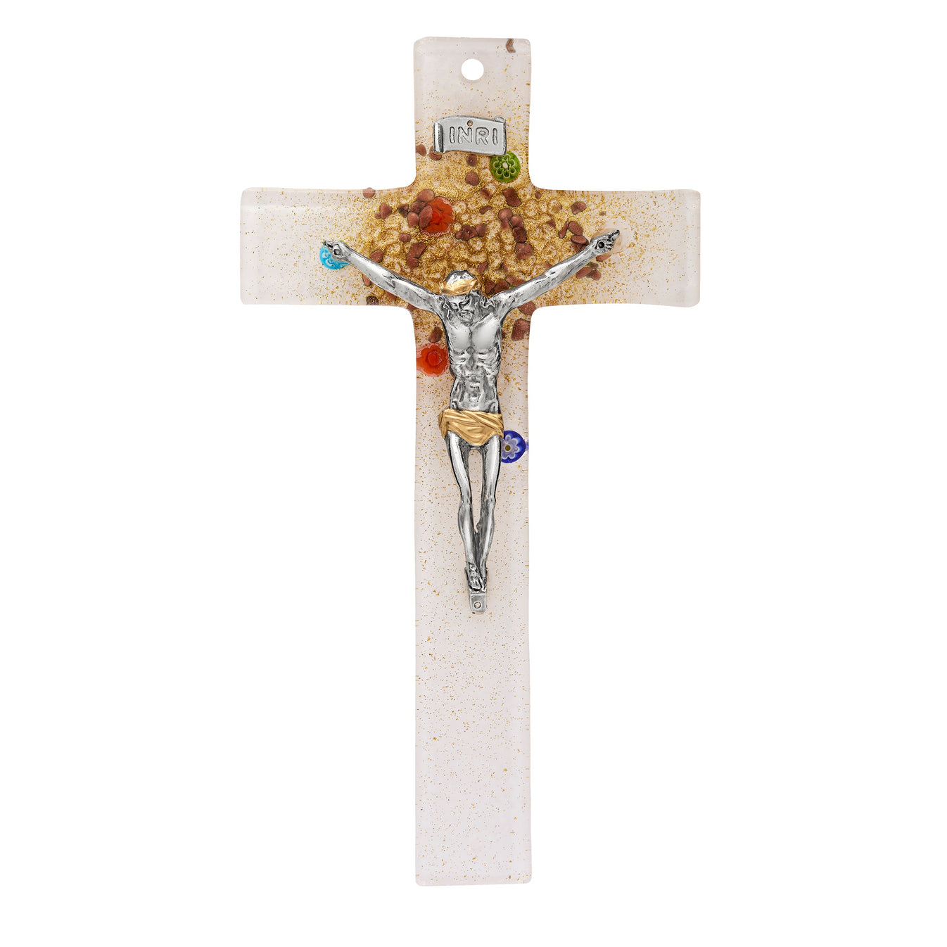 Murano Glass Crucifix with Central Colorful Details | MONDO CATTOLICO