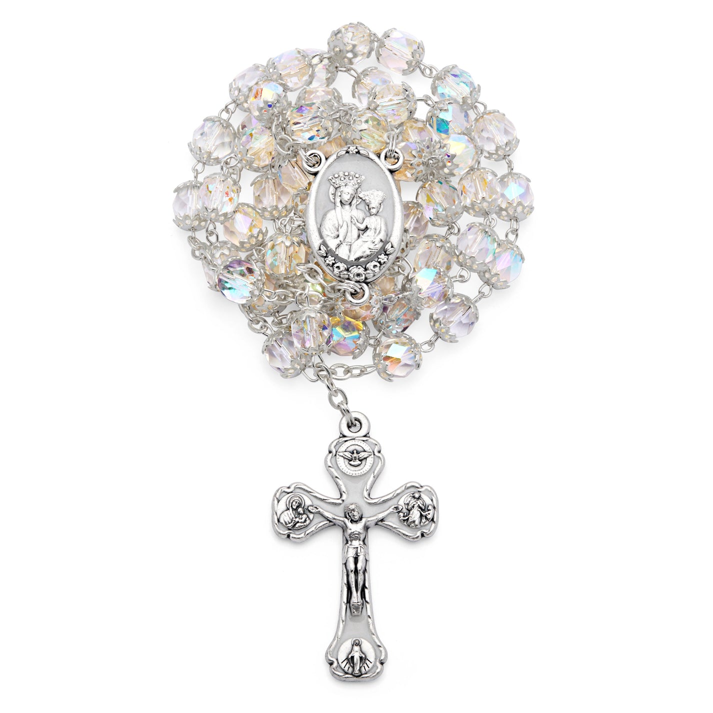 Our Lady of Health Rosary with Clear Faceted Crystal Beads | MONDO ...