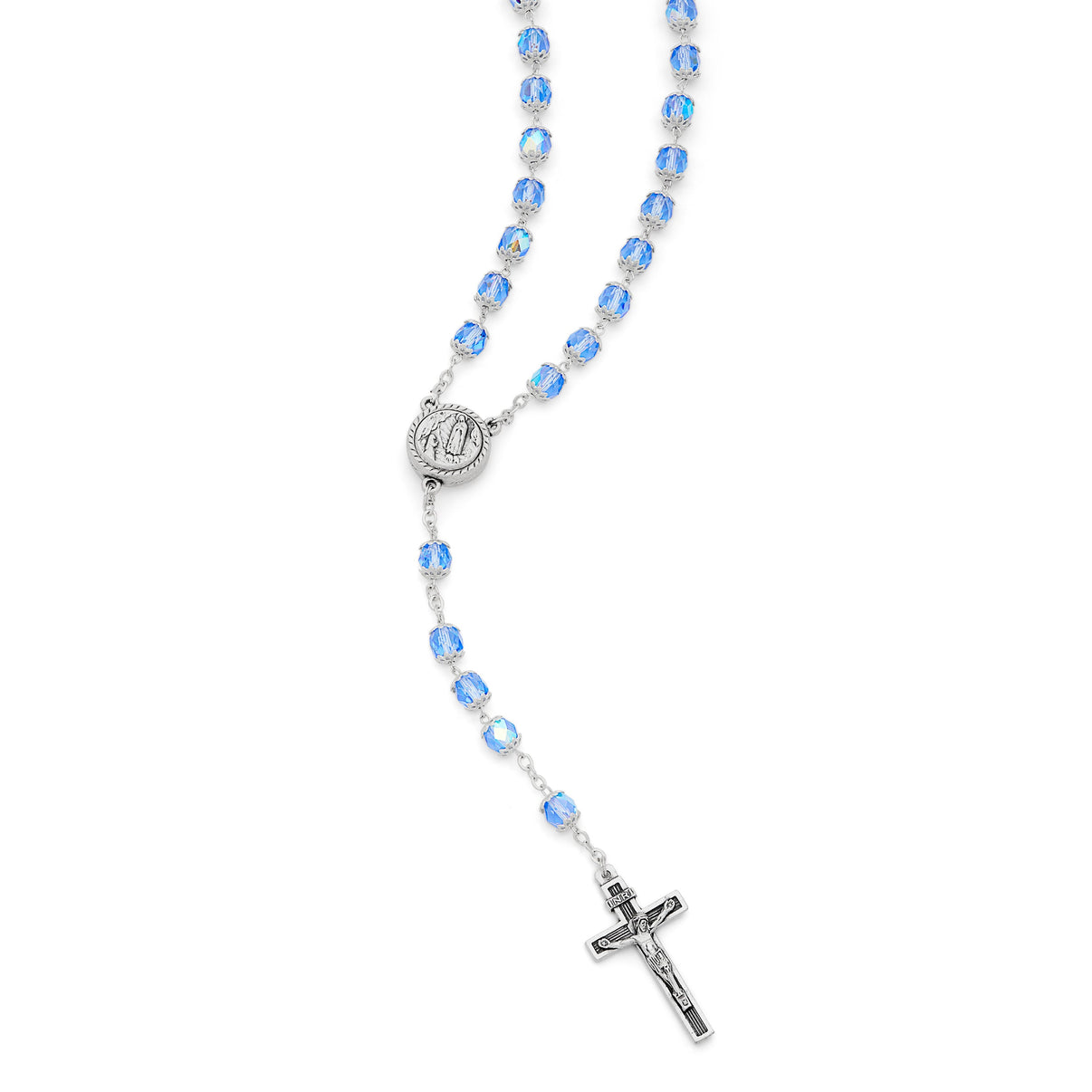Our Lady of Lourdes Light Blue Rosary with Holy Water Reliquary | MONDO ...