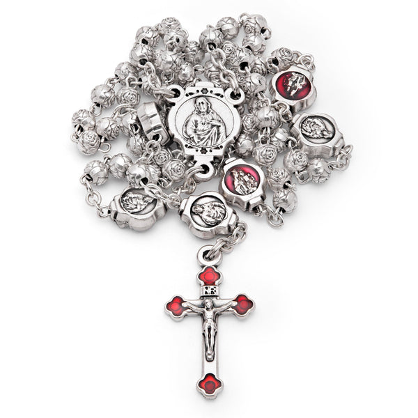 Blue Enameled Scapular Rosary Case With Rose-shaped Beads Rosary ...