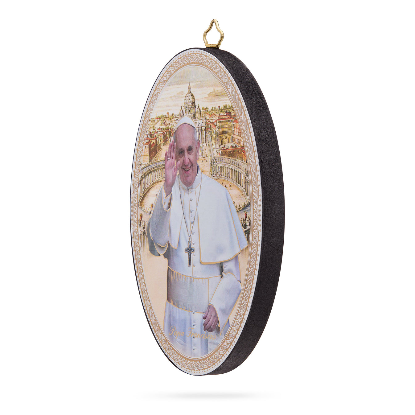 Oval Wooden Icon of Pope Francis | MONDO CATTOLICO
