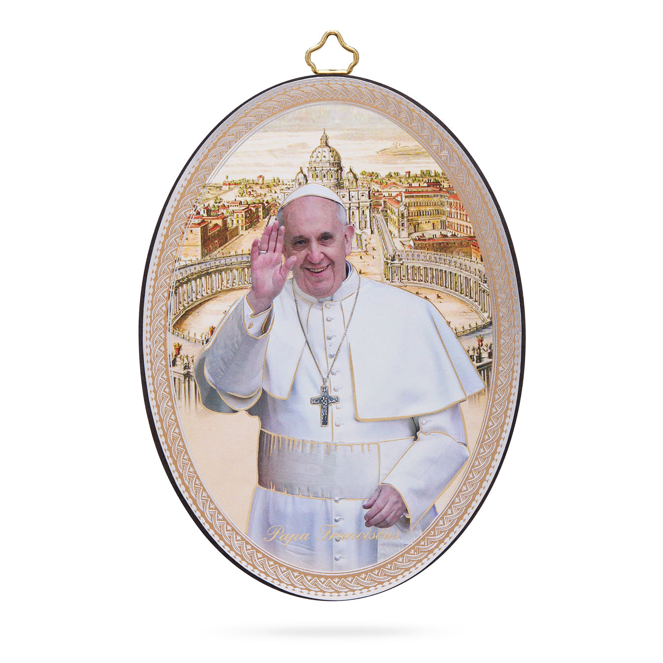 Oval Wooden Icon of Pope Francis | MONDO CATTOLICO