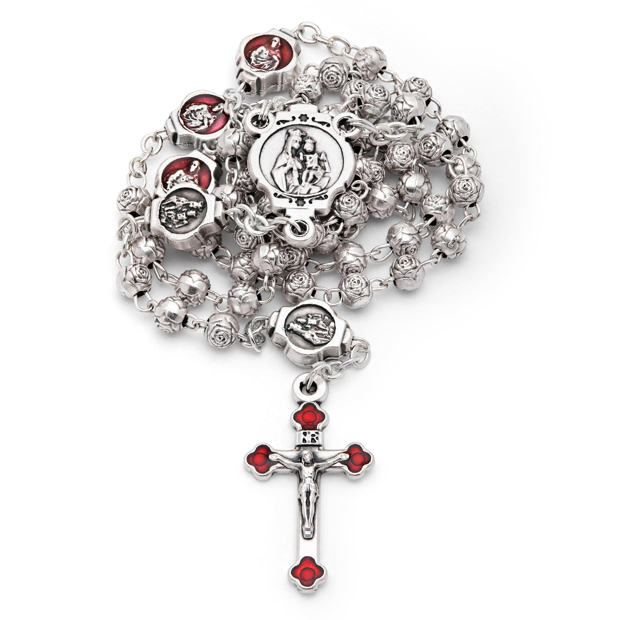 Blue Enameled Sacred Heart of Jesus Rosary Case With Rose-shaped Beads ...