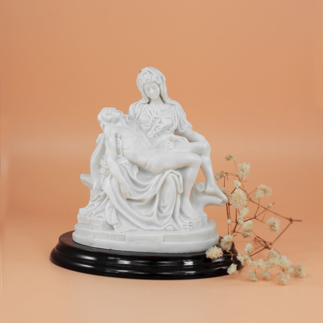 Pietà by Michelangelo Marble Powder Wooden Base | MONDO CATTOLICO