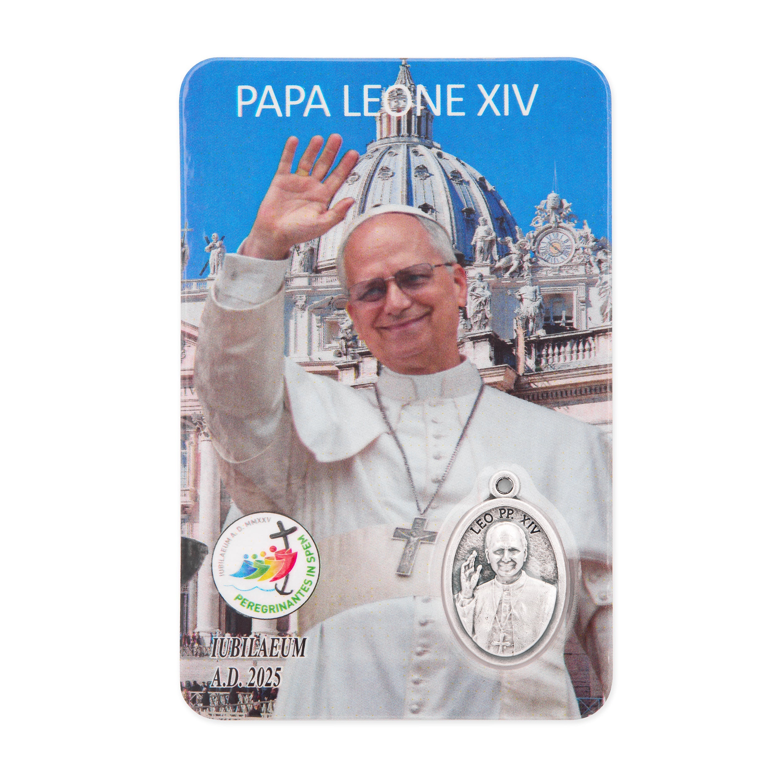 Image sainte plastifiée du pape Léon XIV avec le Dôme de Saint-Pierre ...