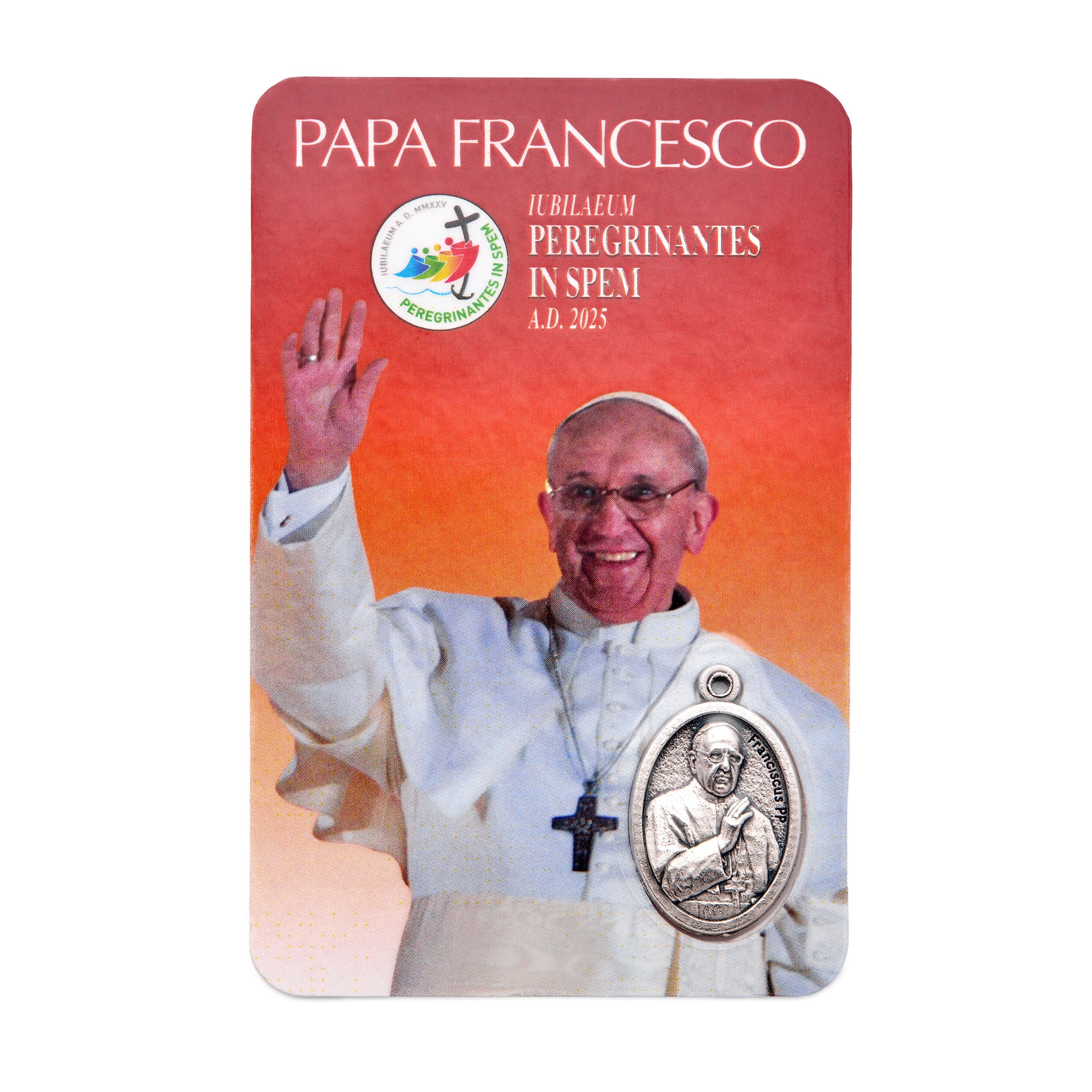 Pope Francis Laminated Prayer Card in Orange | MONDO CATTOLICO