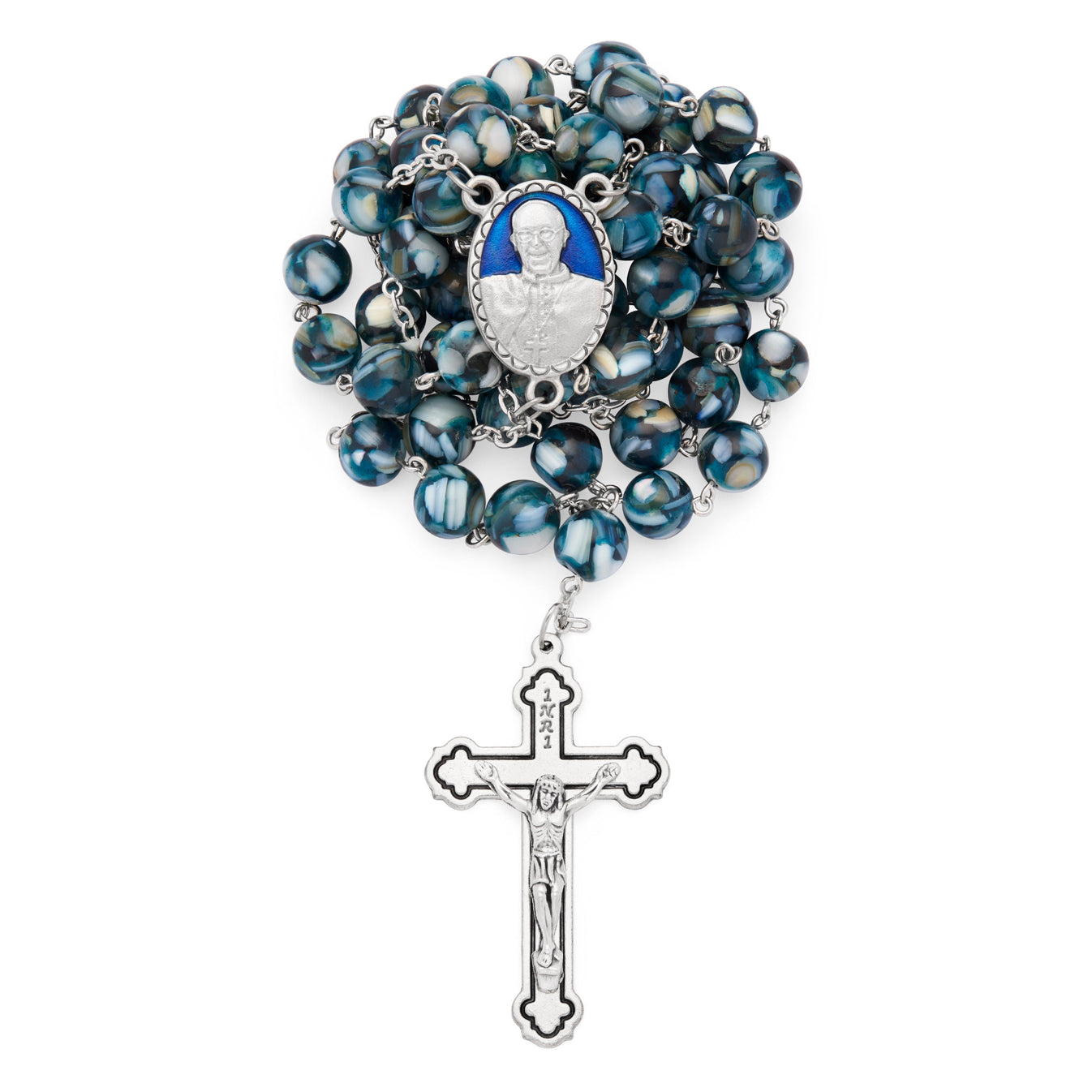 Pope Francis Rosary with Blue Shell Beads | MONDO CATTOLICO