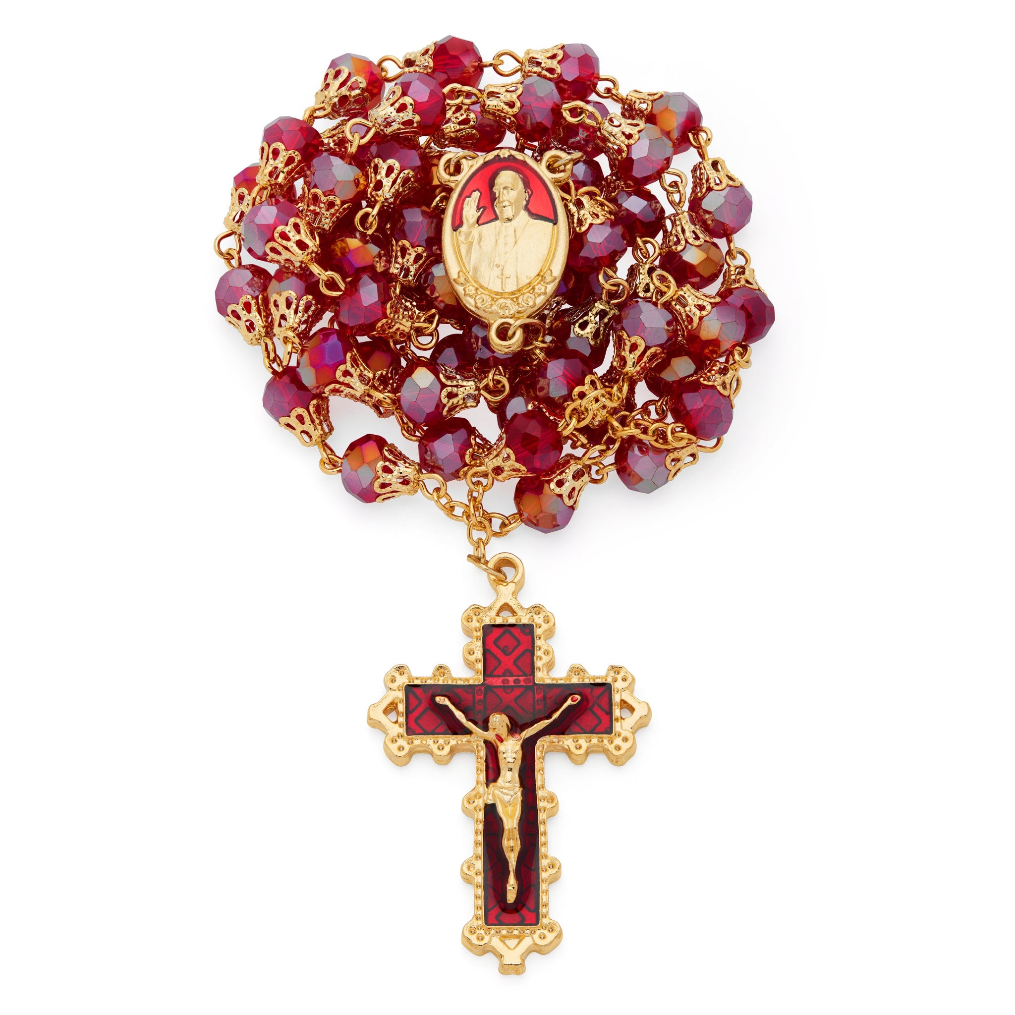 Pope Francis Rosary with Red Balloon-shape Crystal Beads | MONDO CATTOLICO