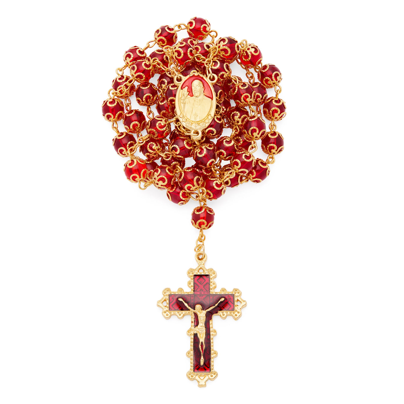 Pope Francis Rosary with Red Capped Crystal Beads | MONDO CATTOLICO