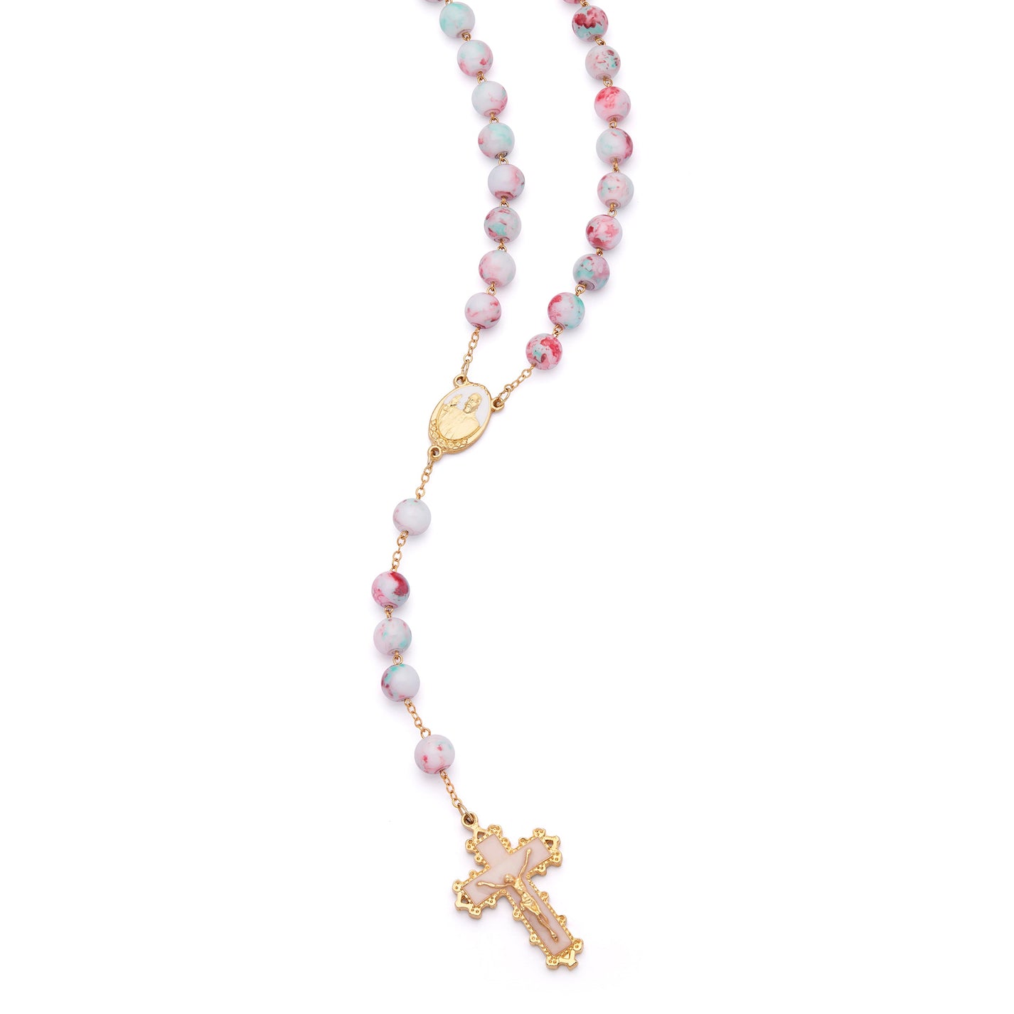 Pope Francis Rosary with White and Pink Variegated Beads | MONDO CATTOLICO