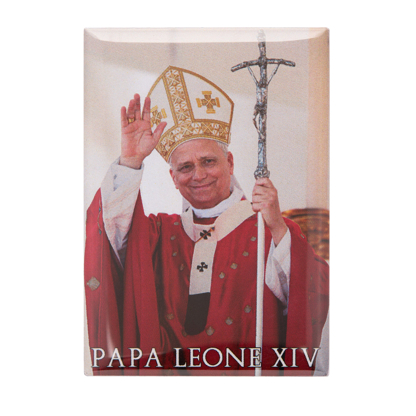 Rectangular Magnet of Pope Leo XIV with his Ferula | MONDO CATTOLICO