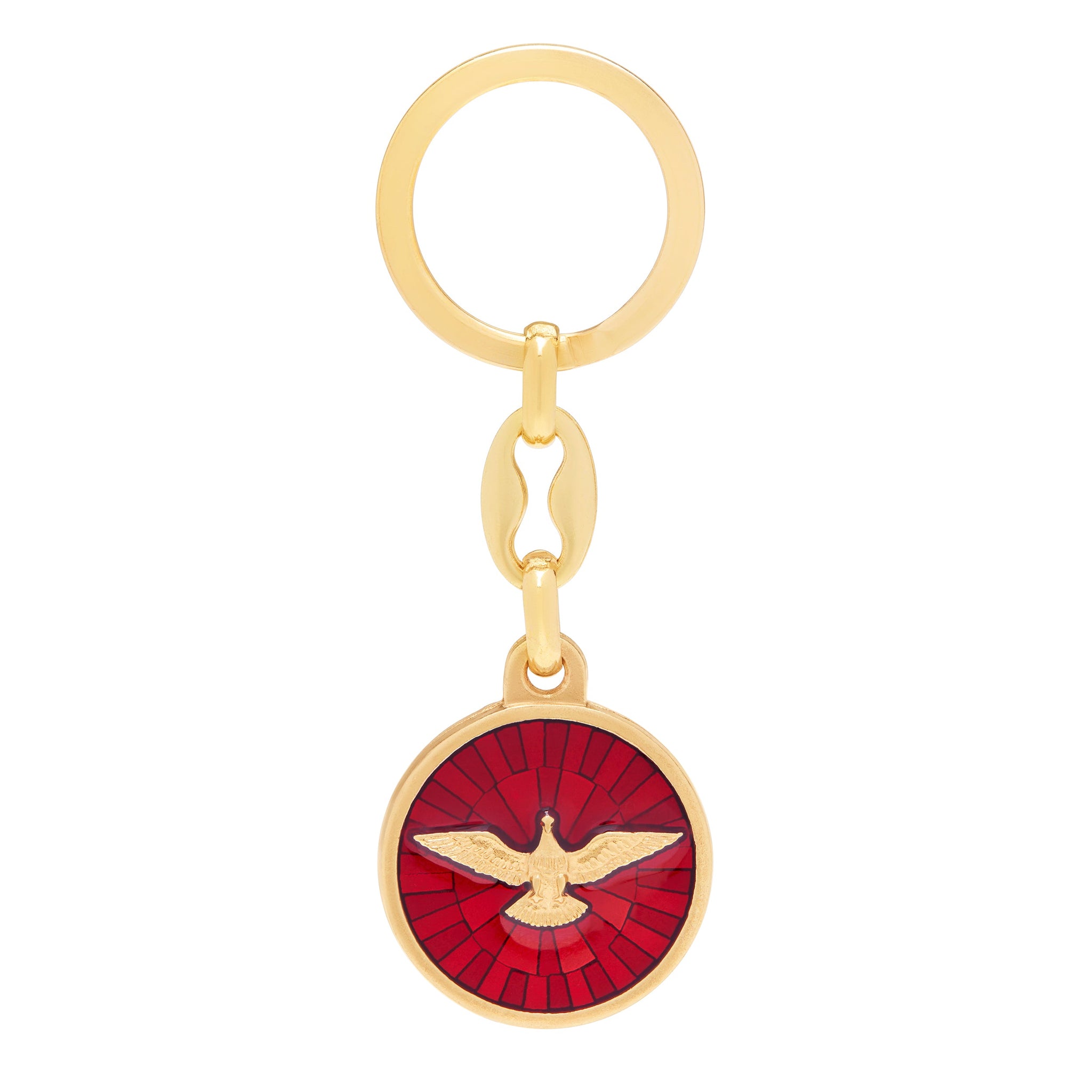 Red Enameled Gold-tone Metal Round Keychain of the Holy Spirit | MONDO ...
