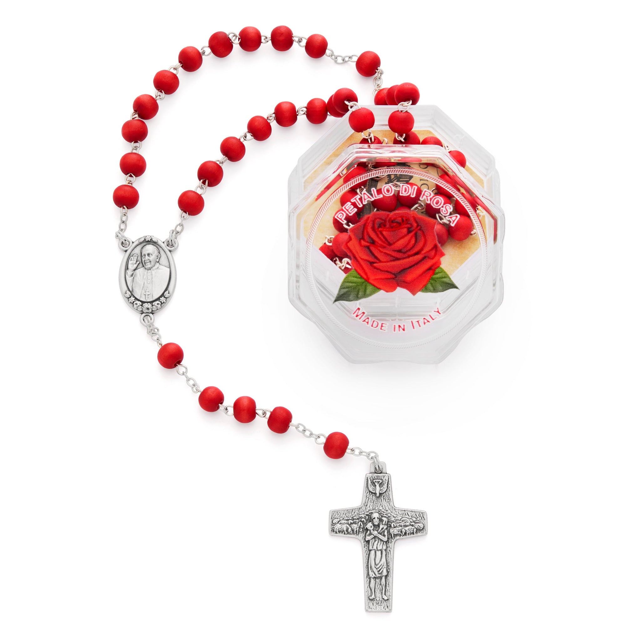 Rose Petal Pope Francis Boxed Rosary | MONDO CATTOLICO
