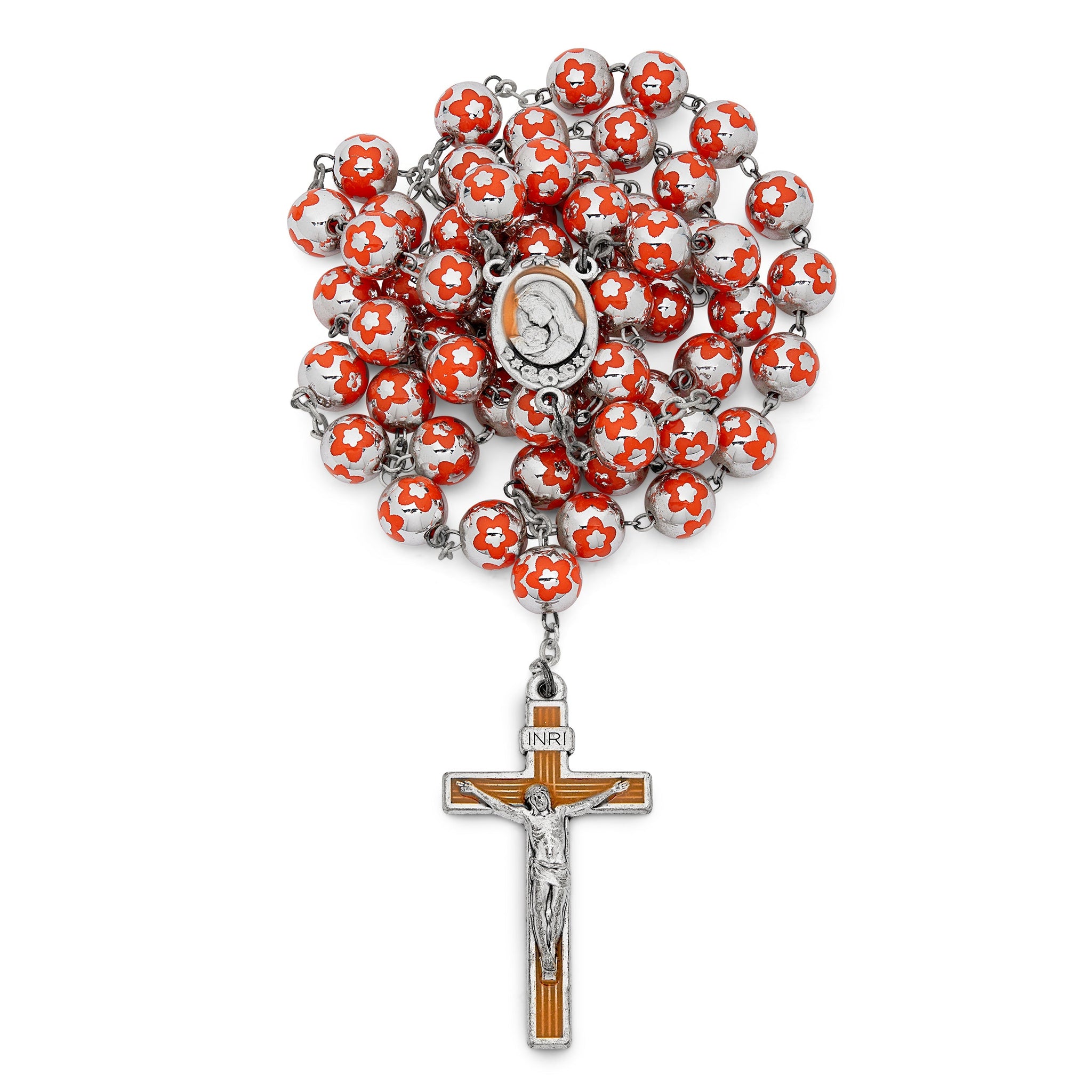 Sacred Heart of Jesus Rosary in Silver Color Beads decorated with ...
