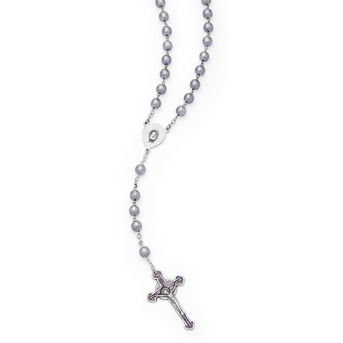Sacred Heart of Jesus Rosary with Gray Pearl Glass Beads | MONDO CATTOLICO