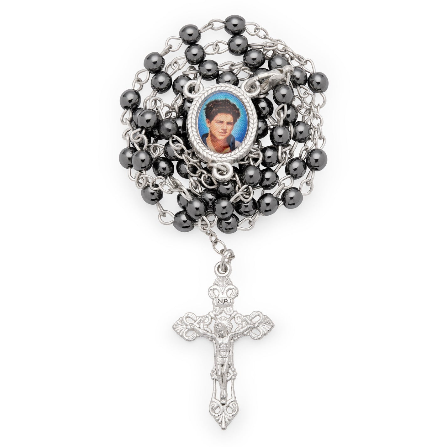 Saint Carlo Acutis Rosary with Hematite Beads | MONDO CATTOLICO