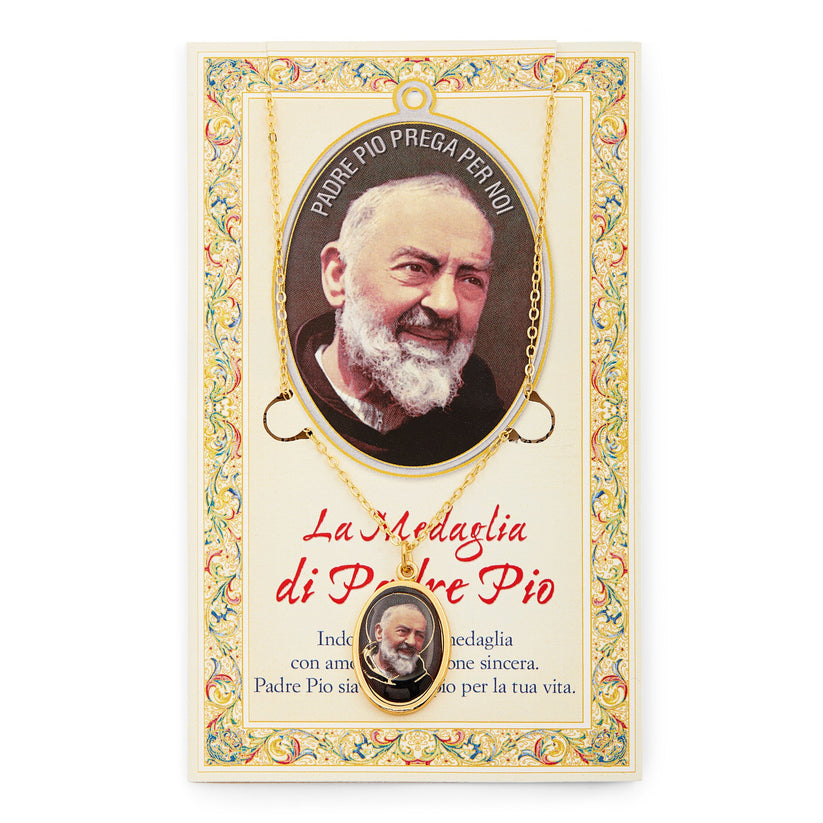 Saint Pio of Pietrelcina Prayer Card and Medal With Chain | MONDO CATTOLICO