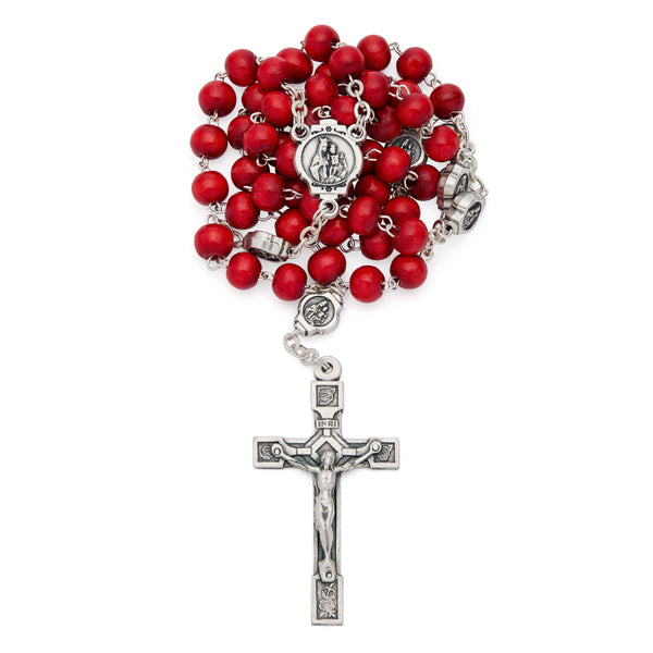 Scapular Rosary with Red Wood Beads | MONDO CATTOLICO