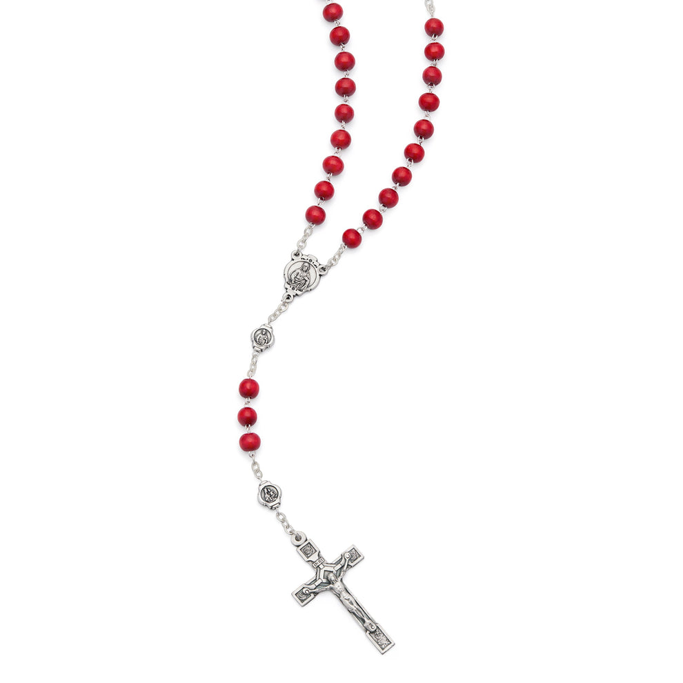 Scapular Rosary with Red Wood Beads | MONDO CATTOLICO