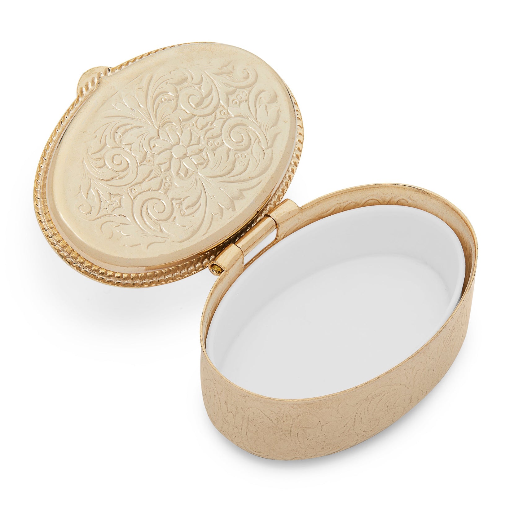 Small Oval Pill Box in Gold-tone Metal of Our Lady of the Miraculous ...