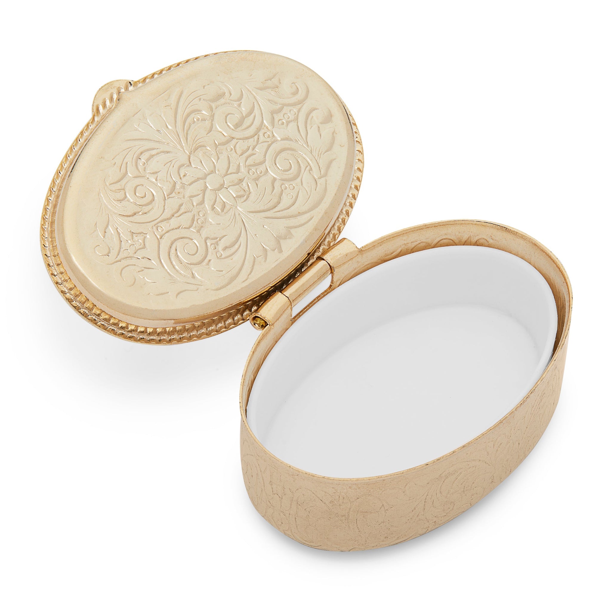 Small Oval Pill Box in Gold-tone Metal of the Holy Family | MONDO CATTOLICO
